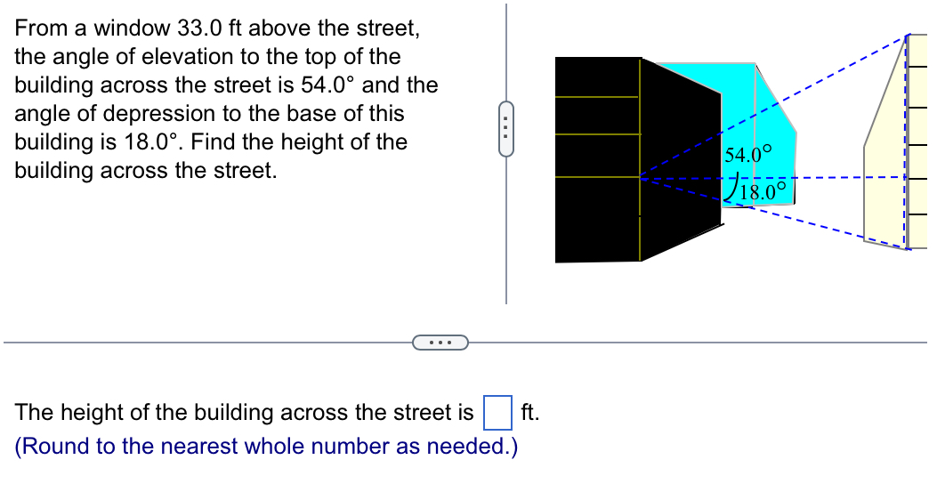 Solved From a window 33.0ft ﻿above the street,the angle of | Chegg.com