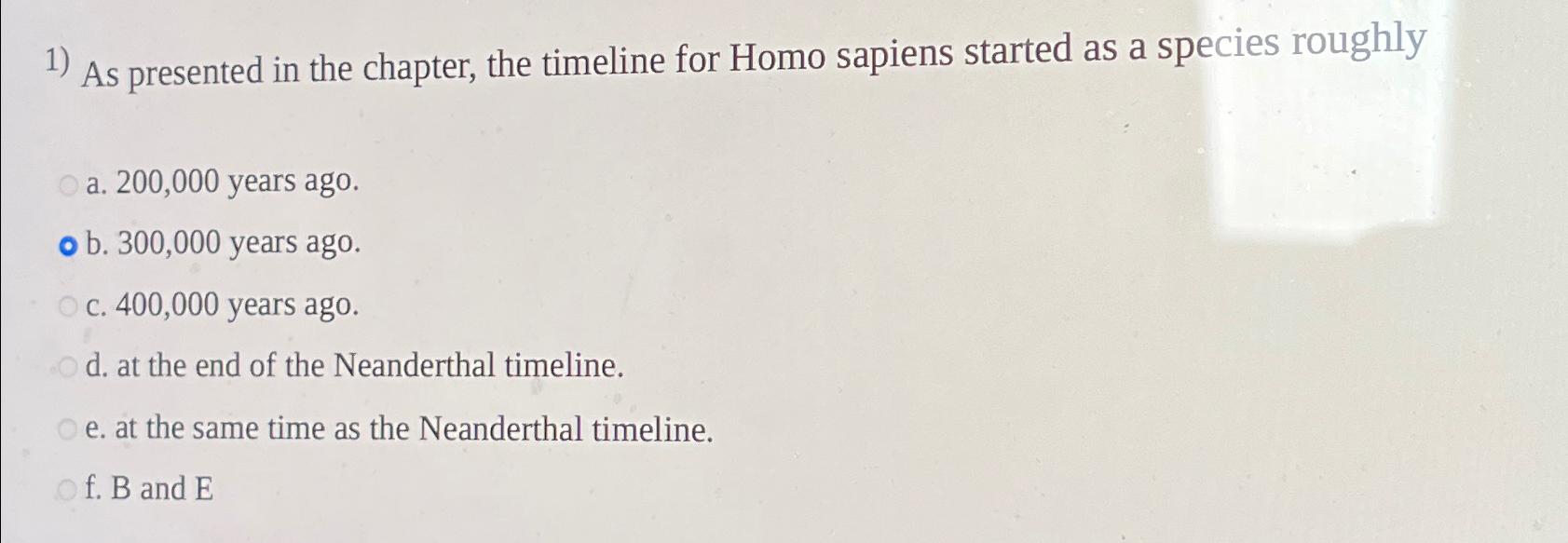 Solved As presented in the chapter, the timeline for Homo | Chegg.com