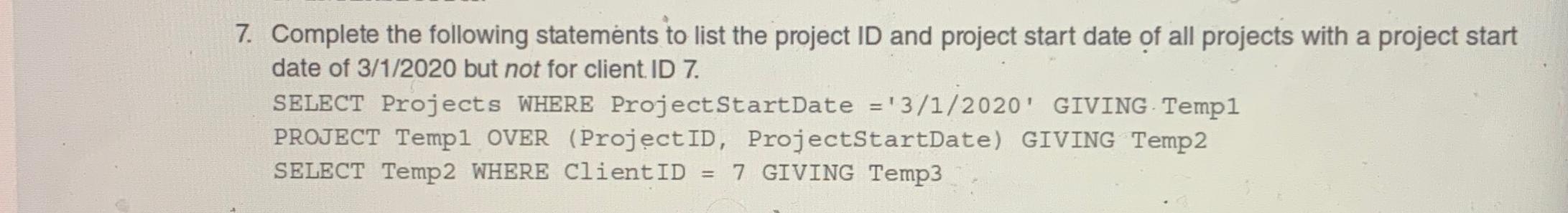 Solved Complete the following statements to list the project | Chegg.com
