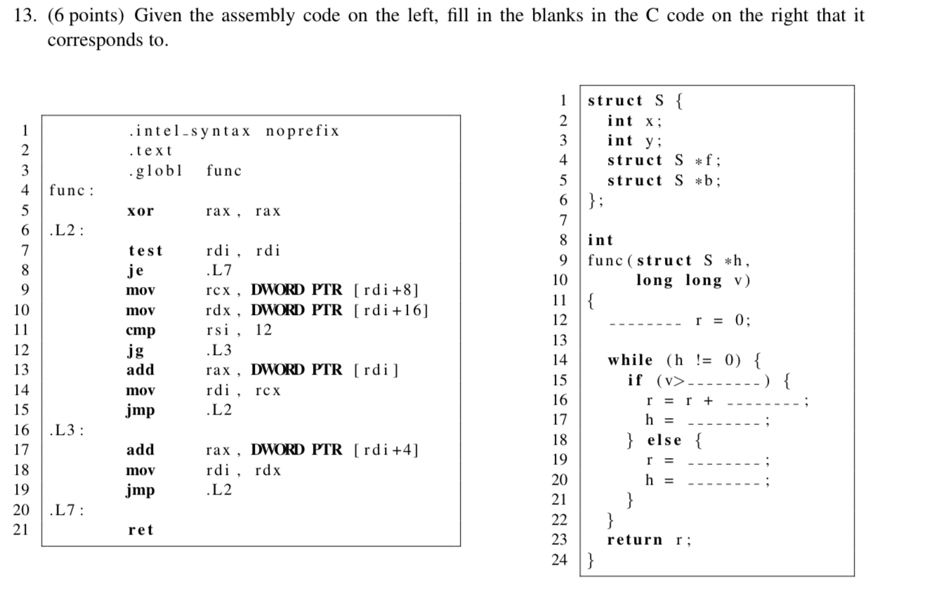 Solved (6 ﻿points) ﻿Given the assembly code on the left, | Chegg.com