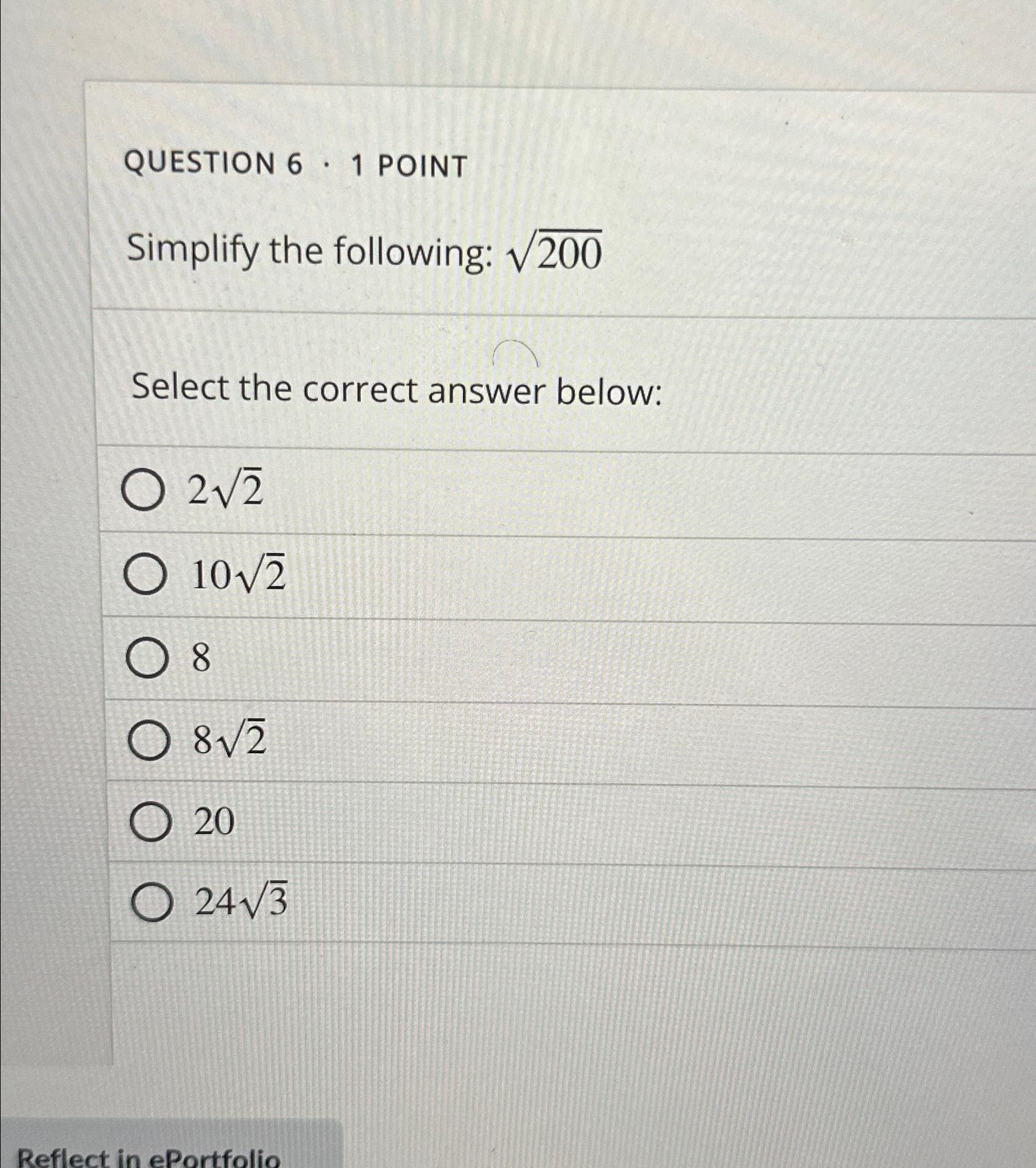 Solved QUESTION 6 - 1 ﻿POINTSimplify the following: | Chegg.com