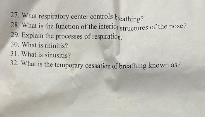 Solved 27. What respiratory center controls breathing? 28. | Chegg.com
