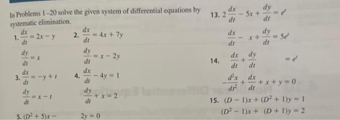 Solved In Problems 1-20 solve the given system of | Chegg.com