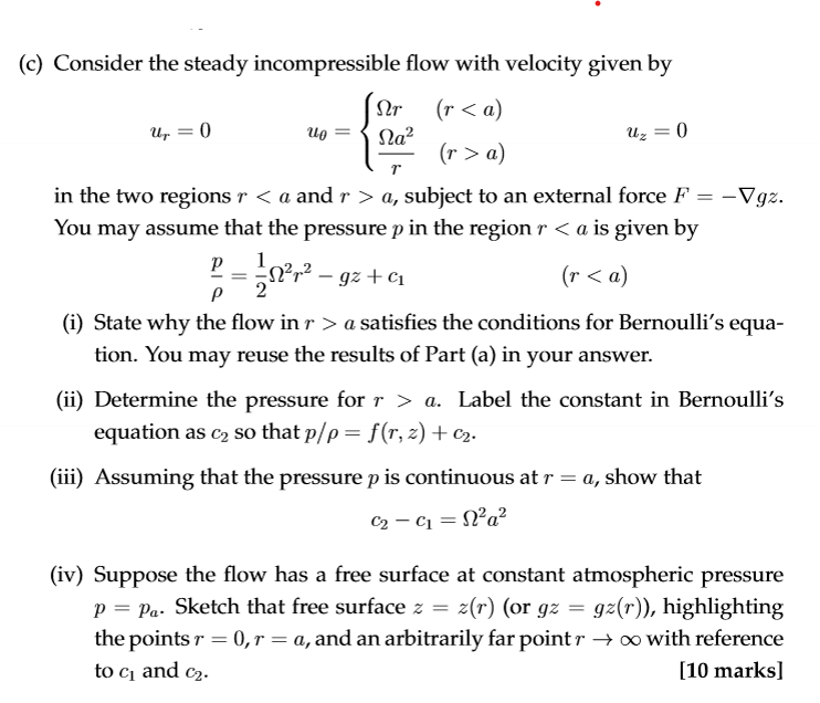 Solved (c) ﻿Consider the steady incompressible flow with | Chegg.com