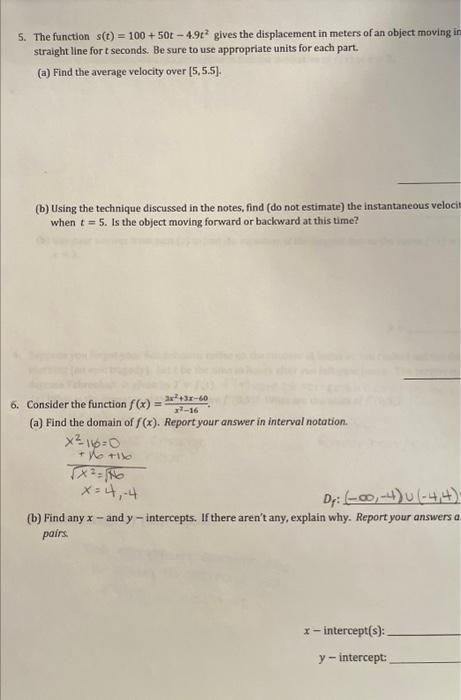 Solved 5. The function s(t)=100+50t−4.9t2 gives the | Chegg.com