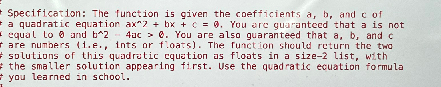 Solved Specification: The function is given the coefficients | Chegg.com