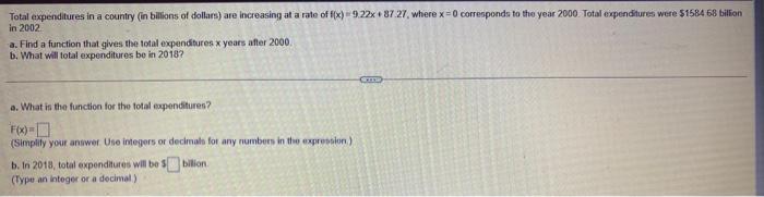 Solved Total expenditures in a country (in billions of | Chegg.com