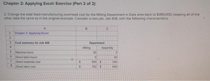 Solved Chapter 2: Applying Excel: Exercise (Part 2 of 2) 2. | Chegg.com