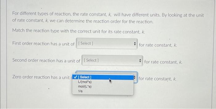Solved For different types of reaction, the rate constant, | Chegg.com