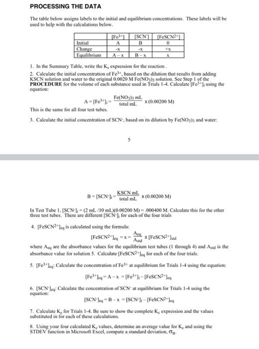 Chemical Equilibrium: Finding Kc The purpose of this | Chegg.com