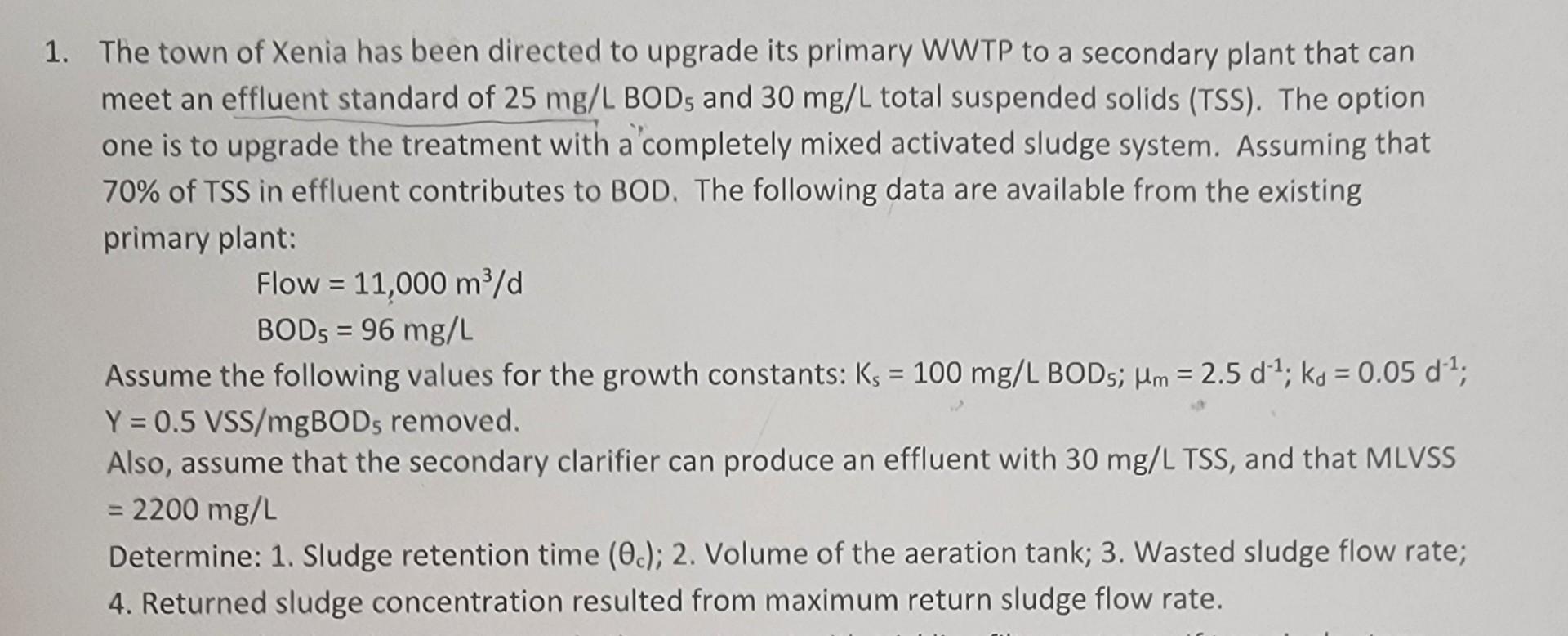 Solved please help with solving PT 4. Returned sludge | Chegg.com