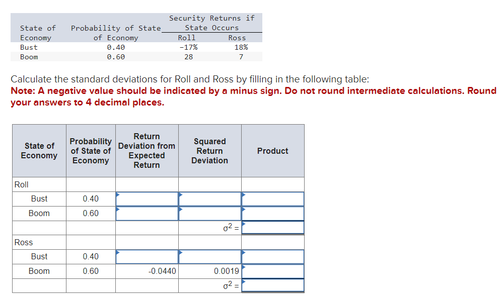 Solved Calculate the standard deviations for Roll and Ross | Chegg.com