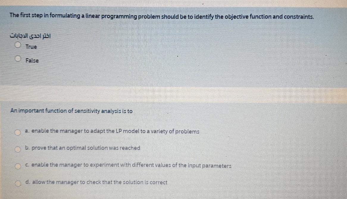 Solved The first step in formulating a linear programming | Chegg.com