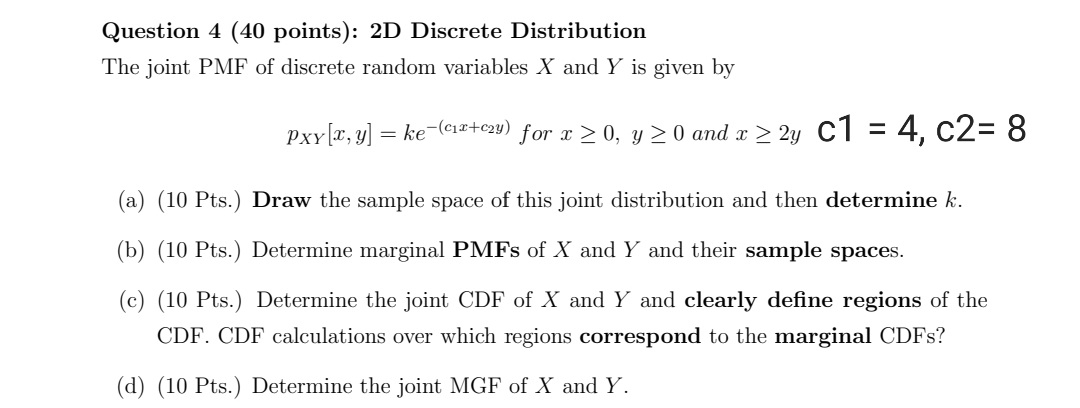 Solved Question 4 (40 ﻿points): 2D Discrete DistributionThe | Chegg.com