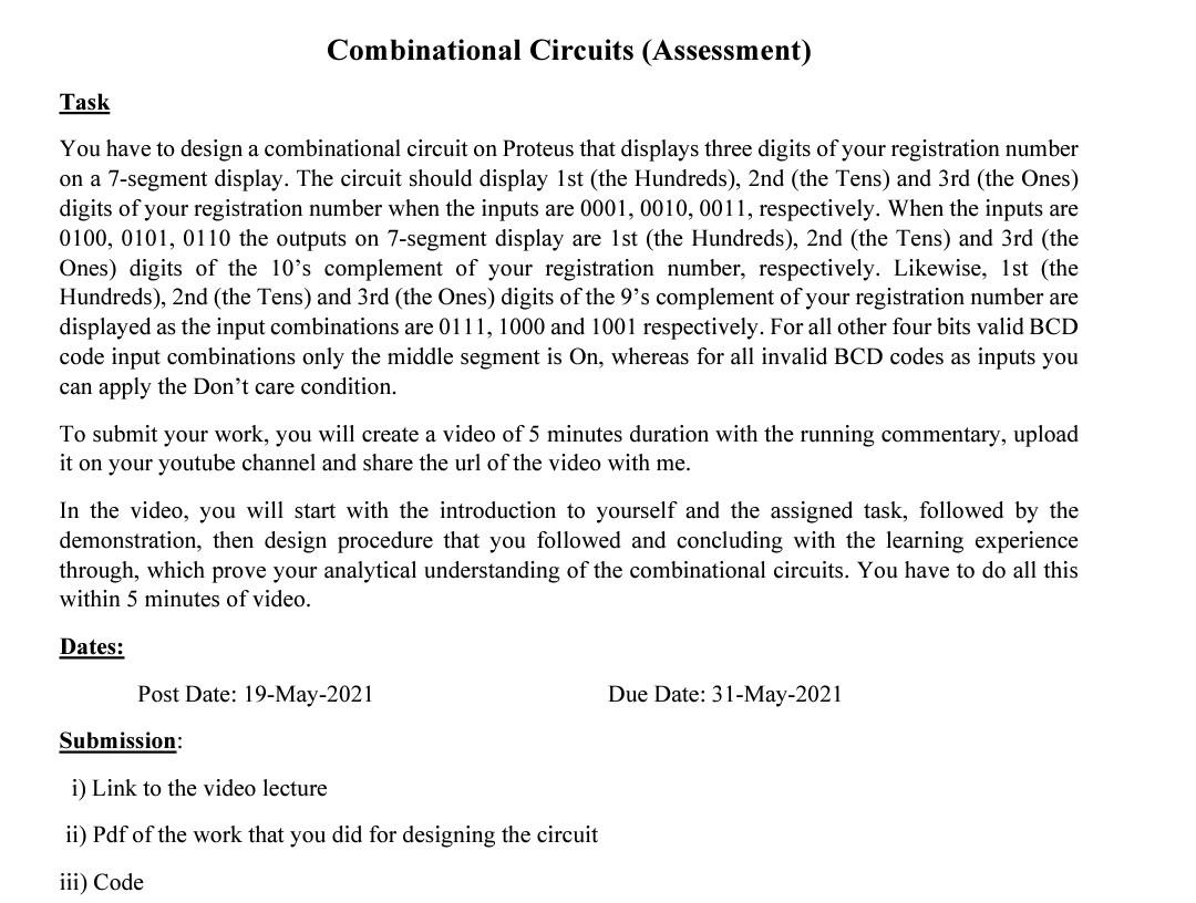 Combinational Circuits (Assessment) Task You have to | Chegg.com