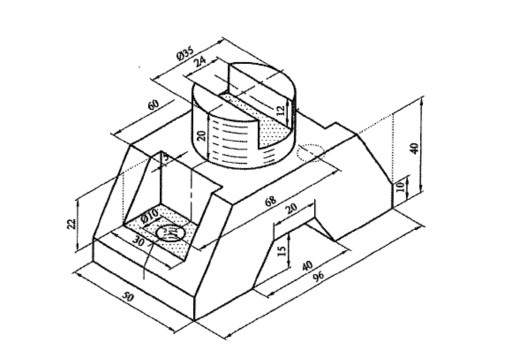 Solved Draw the piece in perspective with a 1: 1 scale in | Chegg.com