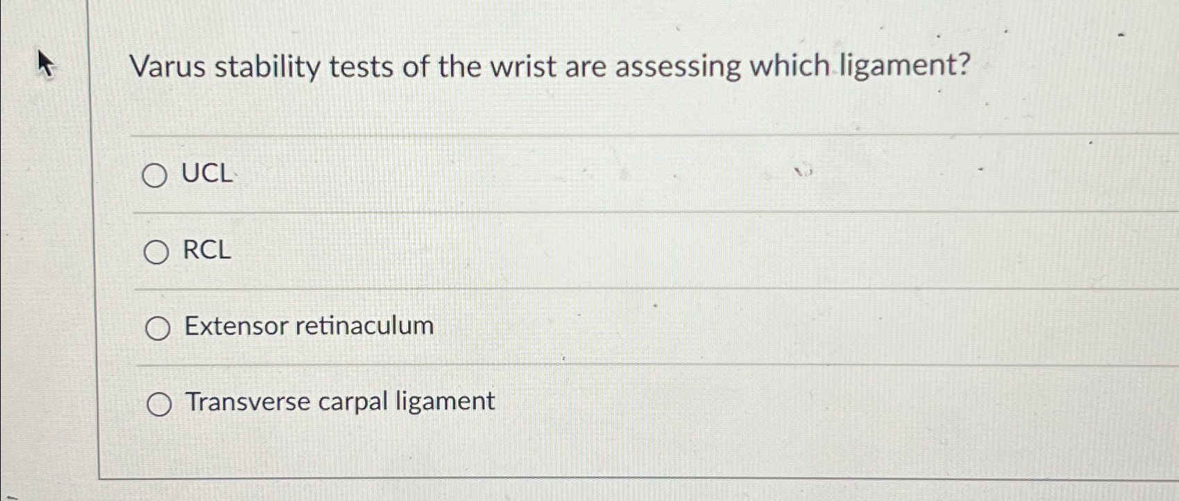 Solved Varus stability tests of the wrist are assessing | Chegg.com