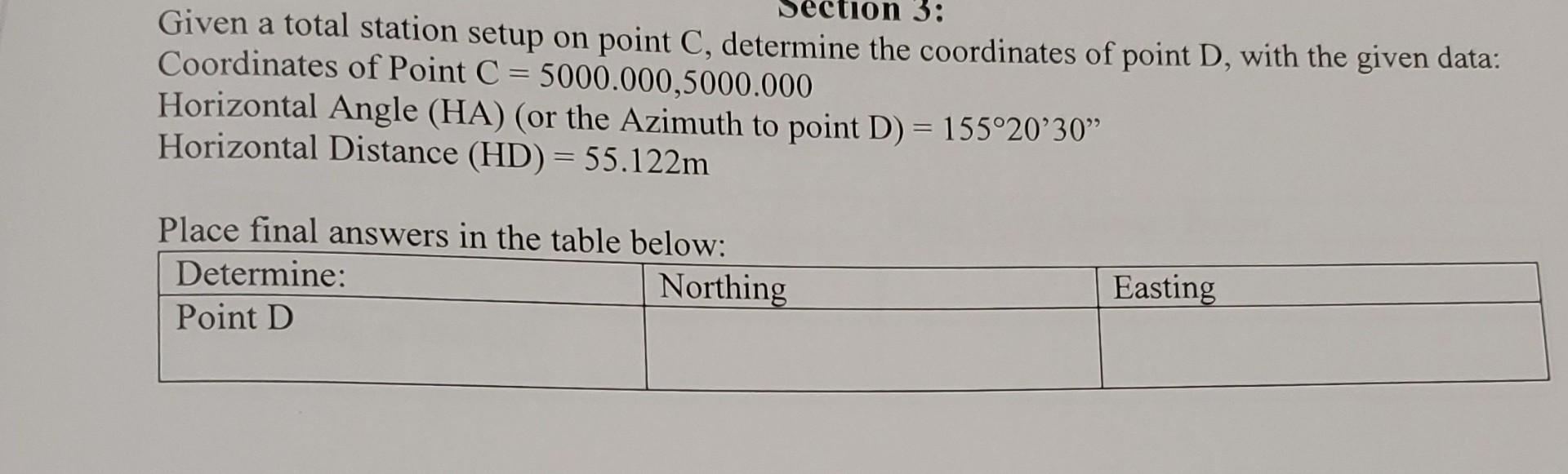 Solved Given a total station setup on point C, determine the | Chegg.com