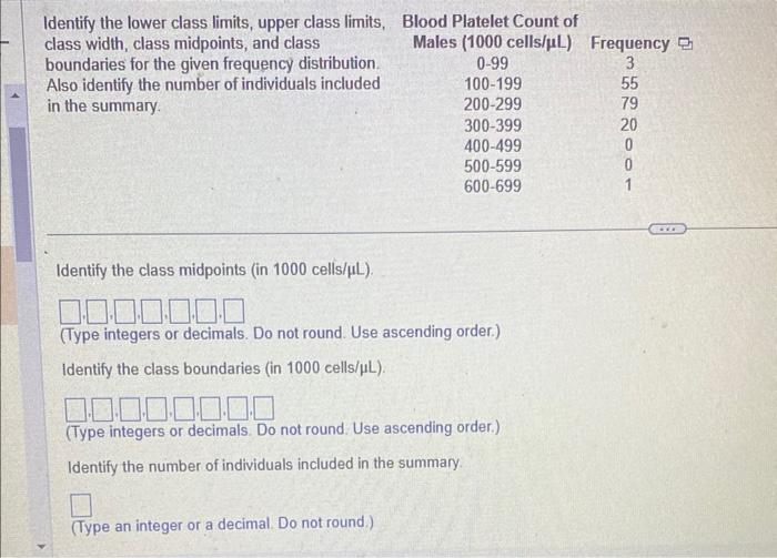 Solved Identify the lower class limits, upper class limits, | Chegg.com