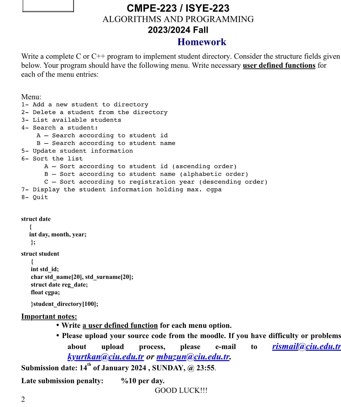 Solved CMPE-223 / ﻿ISYE-223ALGORITHMS AND | Chegg.com