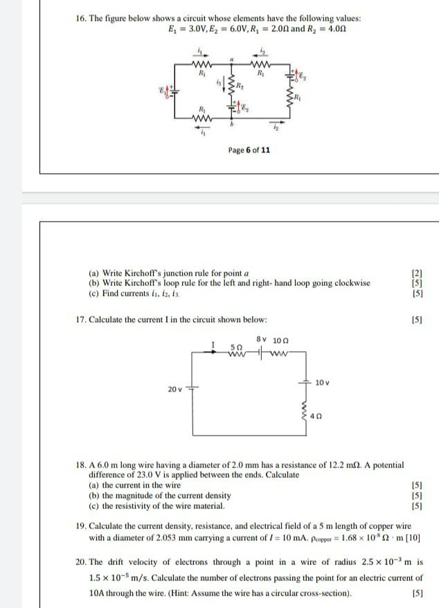 Solved 16. The figure below shows a circuit whose elements | Chegg.com