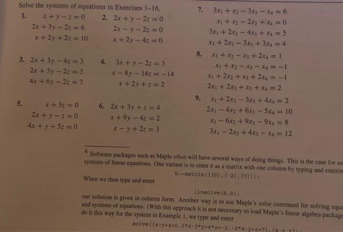 Solve the systems of equations in Exercises 1-16. 1. | Chegg.com