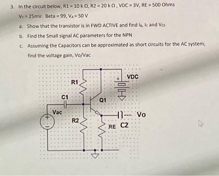 Solved 3. In the circuit below, R1=10kΩ,R2=20kΩ,VDC=3 | Chegg.com