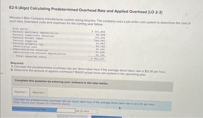 Solved E2-5 (Algo) Calculating Predetermined Overhead Rate | Chegg.com