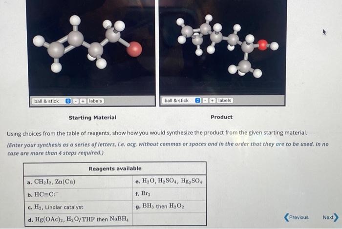Starting Material Product Using choices from the | Chegg.com