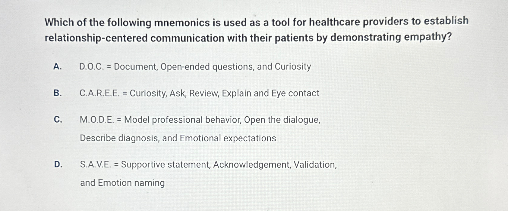 Solved Which of the following mnemonics is used as a tool | Chegg.com