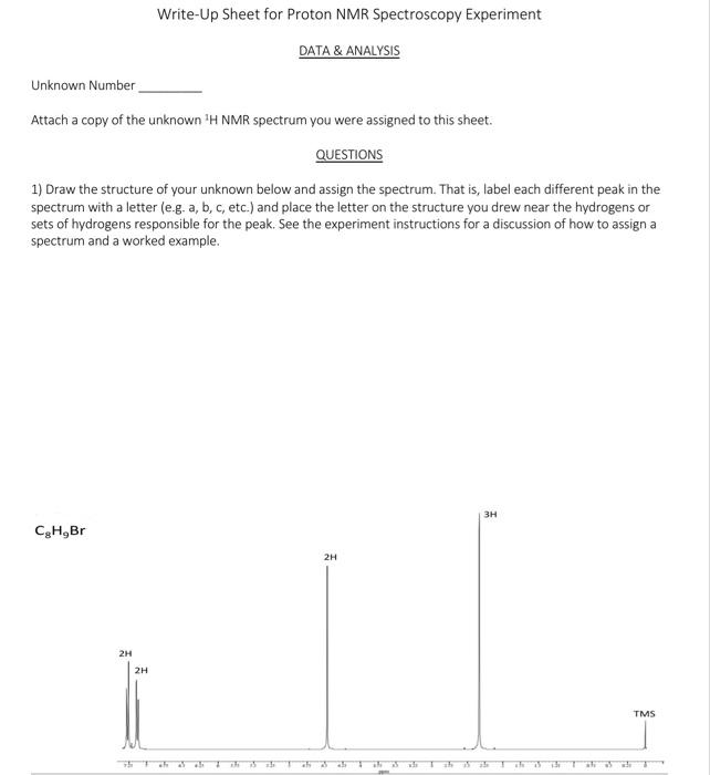 Solved Write-Up Sheet for Proton NMR spectroscopy Experiment | Chegg.com