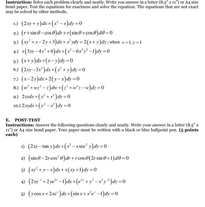 Solved Instruction: Solve each problem clearly and neatly. | Chegg.com