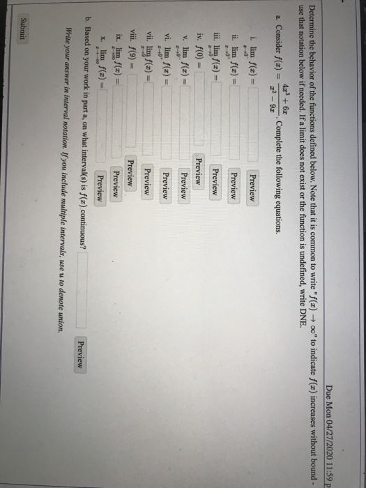 Solved Due Mon 04/27/2020 11:59 p Determine the behavior of | Chegg.com