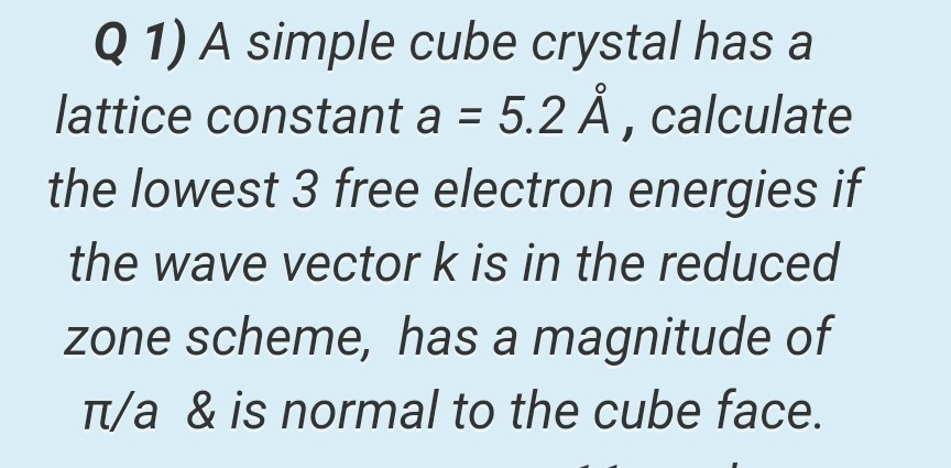 Solved Q 1) A simple cube crystal has a lattice constant a = | Chegg.com