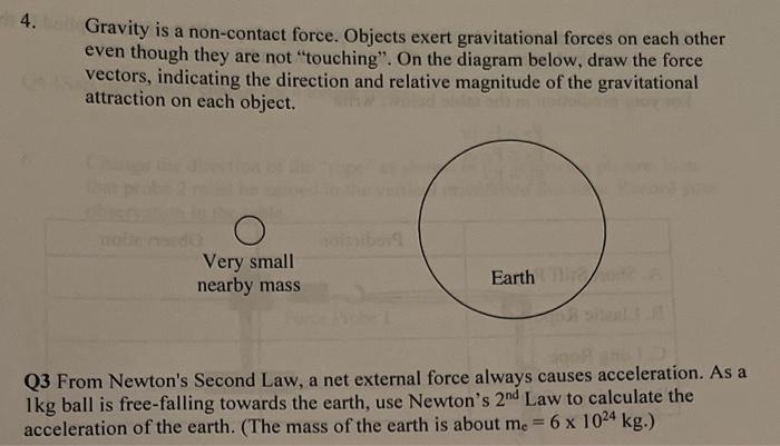 Solved 4. Gravity is a non-contact force. Objects exert | Chegg.com