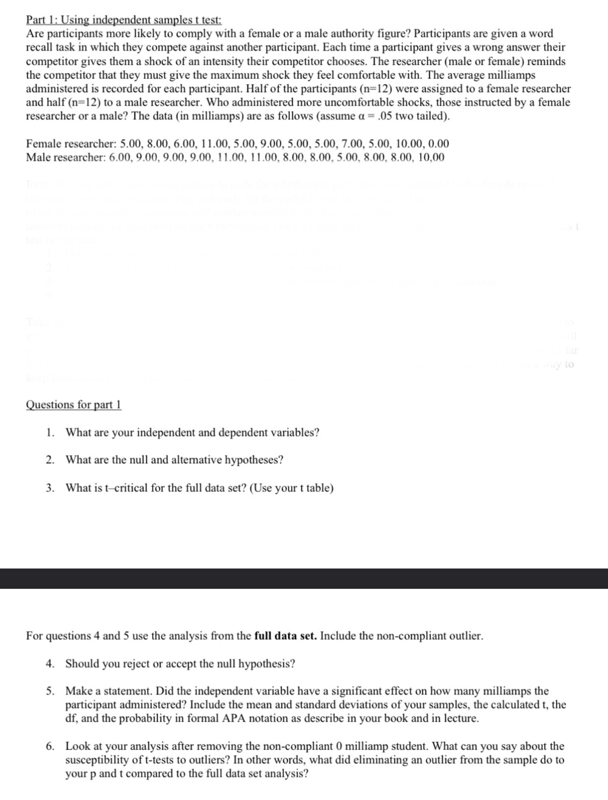 Solved Part 1: Using independent samples t test:Are | Chegg.com