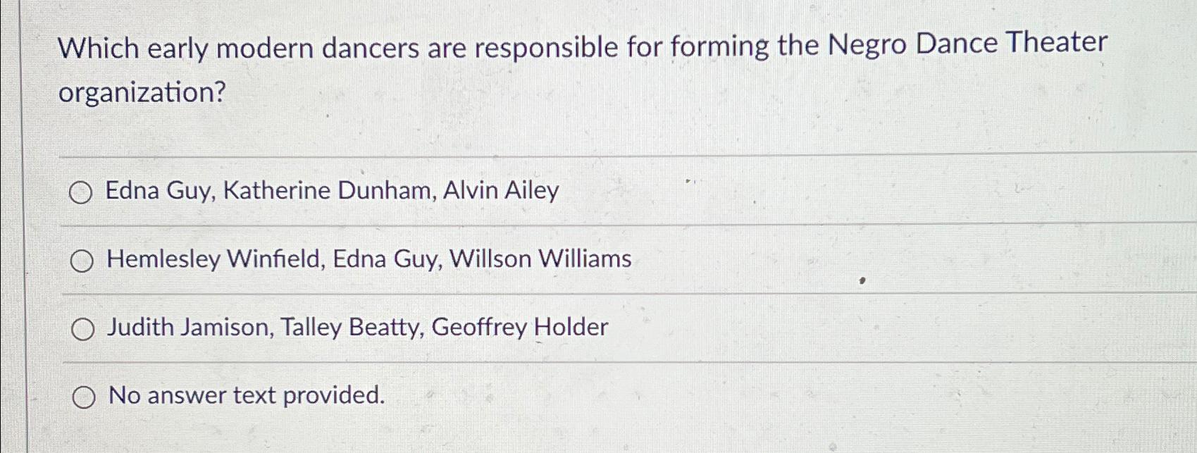 Solved Which early modern dancers are responsible for | Chegg.com