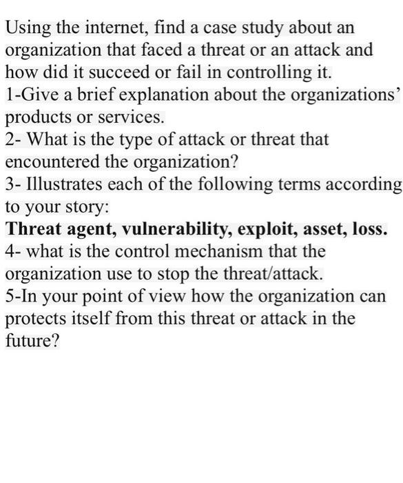 Solved Using the internet, find a case study about an | Chegg.com