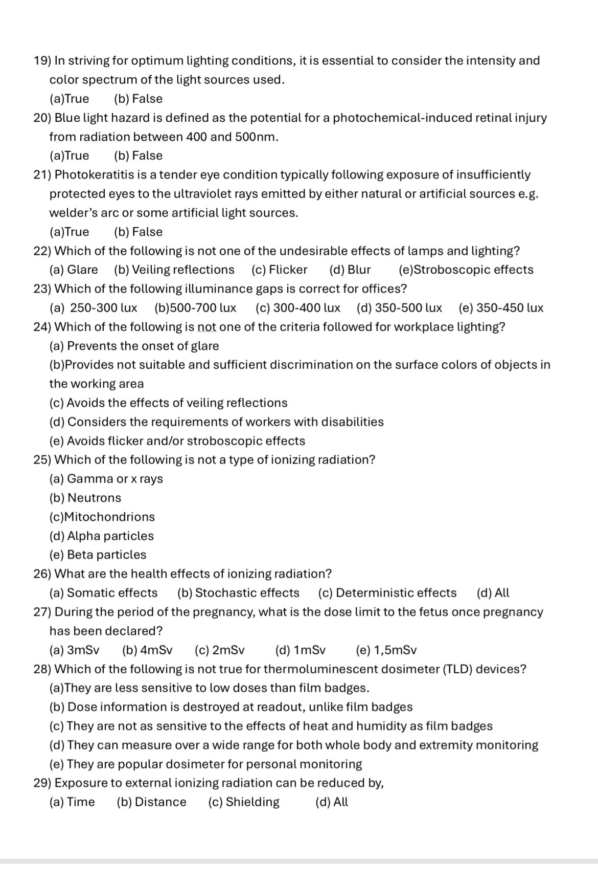 Solved In striving for optimum lighting conditions, it is | Chegg.com