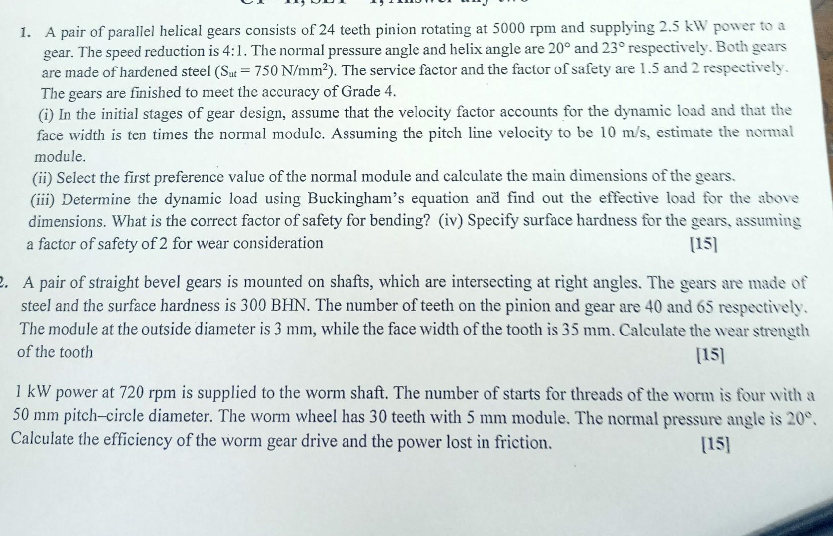 Solved 1. A pair of parallel helical gears consists of 24 | Chegg.com