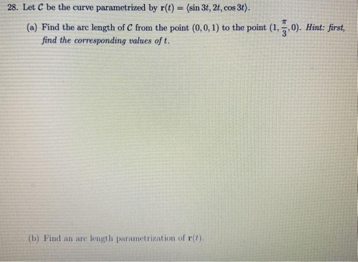 Solved 28. Let C be the curve parametrized by r(t) = (sin | Chegg.com