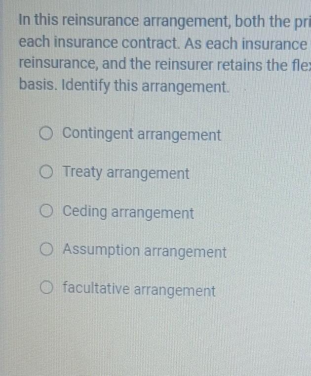 Solved In this reinsurance arrangement, policy primary | Chegg.com