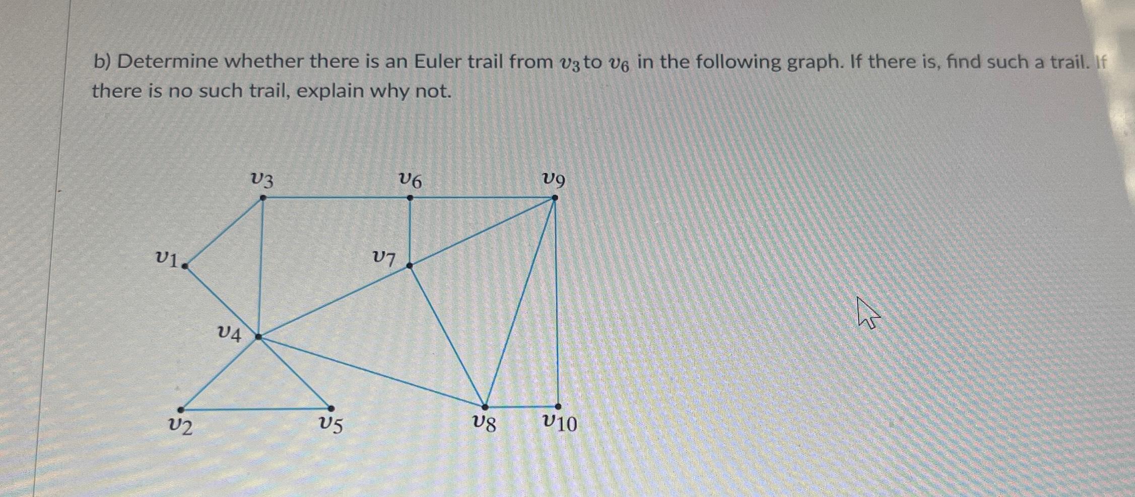Solved b) ﻿Determine whether there is an Euler trail from v3 | Chegg.com