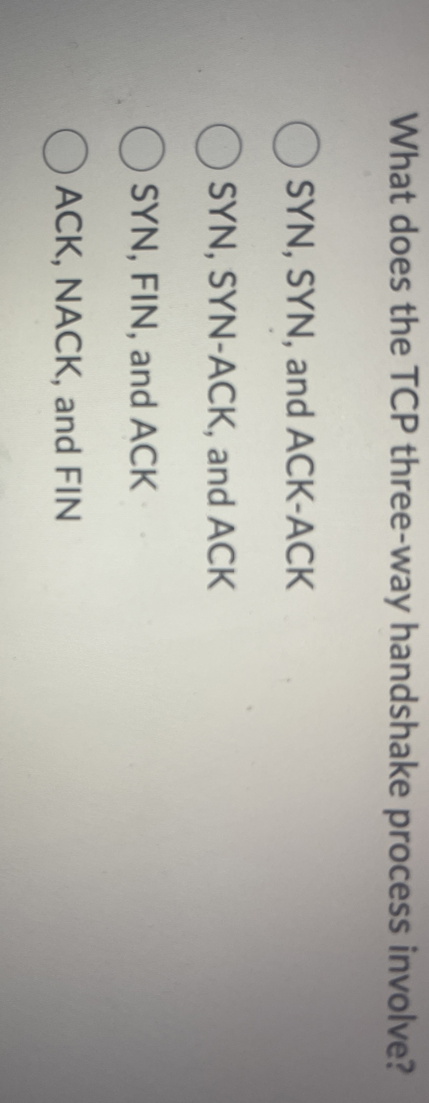 Solved What does the TCP three-way handshake process | Chegg.com