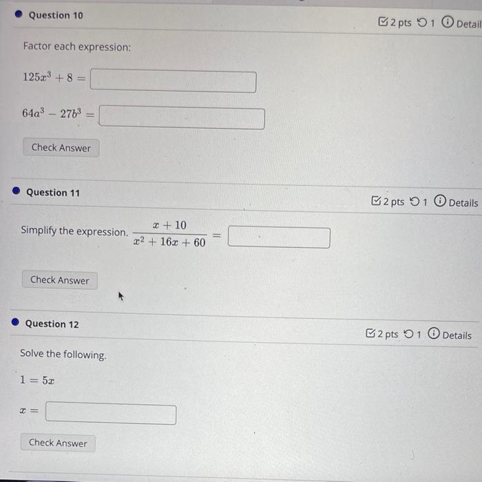 Solved Factor each expression: 125x3+8= 64a3−27b3= Question | Chegg.com