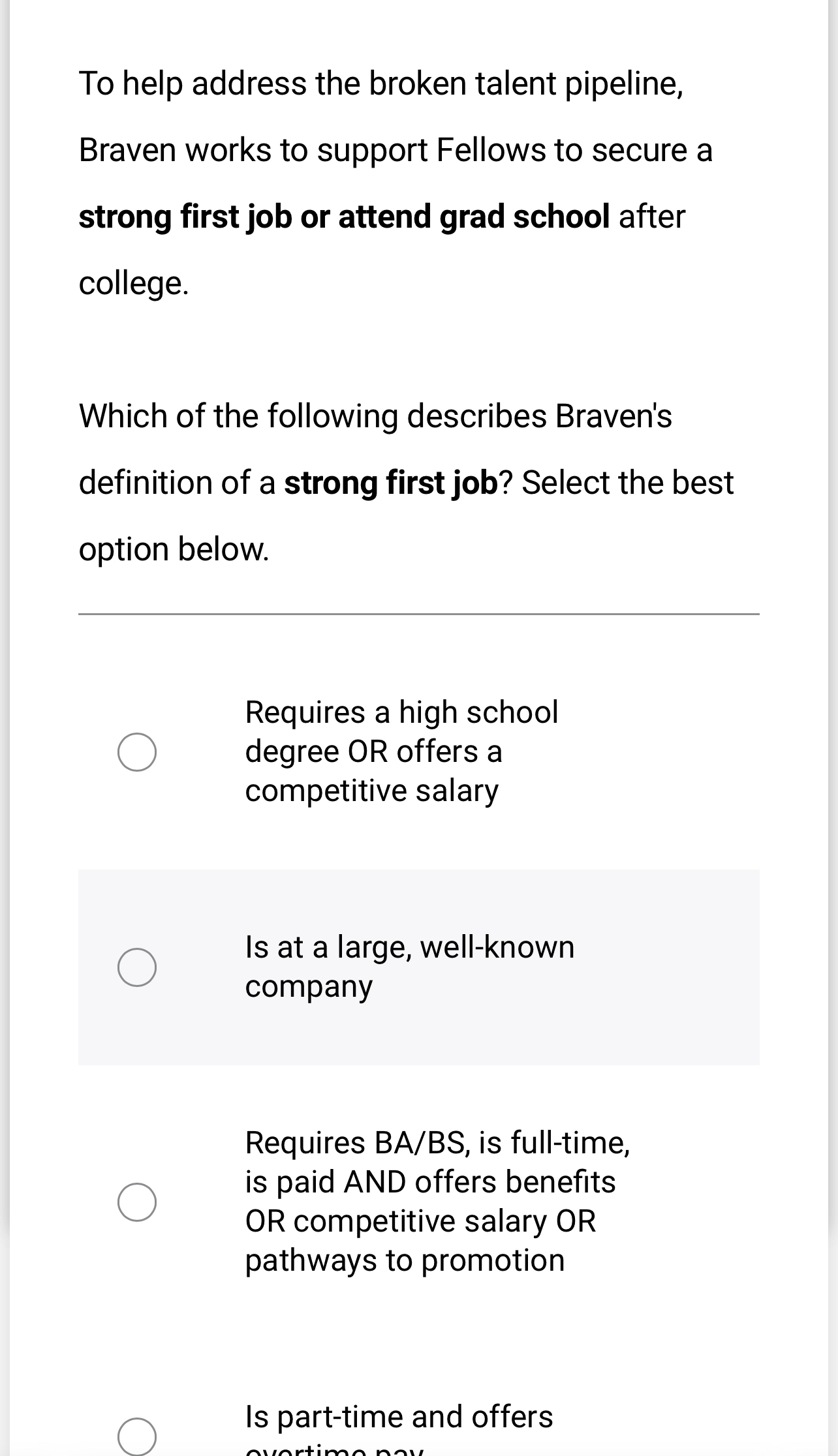 Solved To help address the broken talent pipeline, Braven | Chegg.com