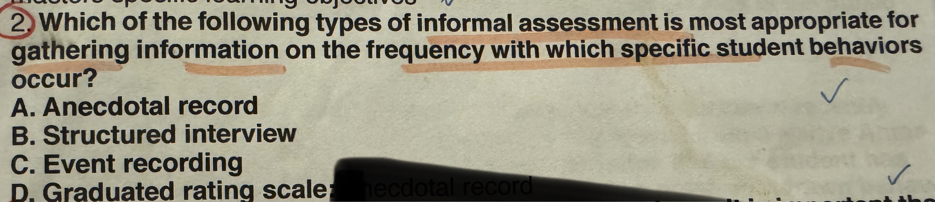 Solved Which of the following types of informal assessment | Chegg.com