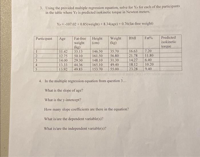 Solved 3. Using the provided multiple regression equation, | Chegg.com