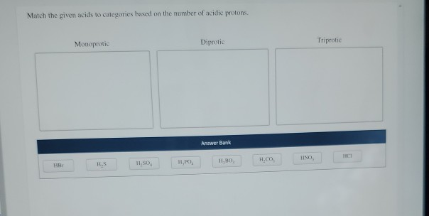 Solved Match the given acids to categories based on the | Chegg.com