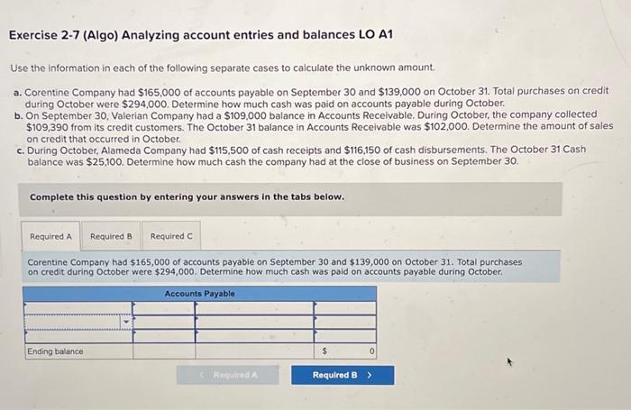 Solved Exercise 2-7 (Algo) Analyzing account entries and | Chegg.com